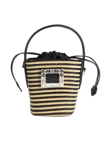 ROGER VIVIER Natural Raffia Bucket Bag - Black