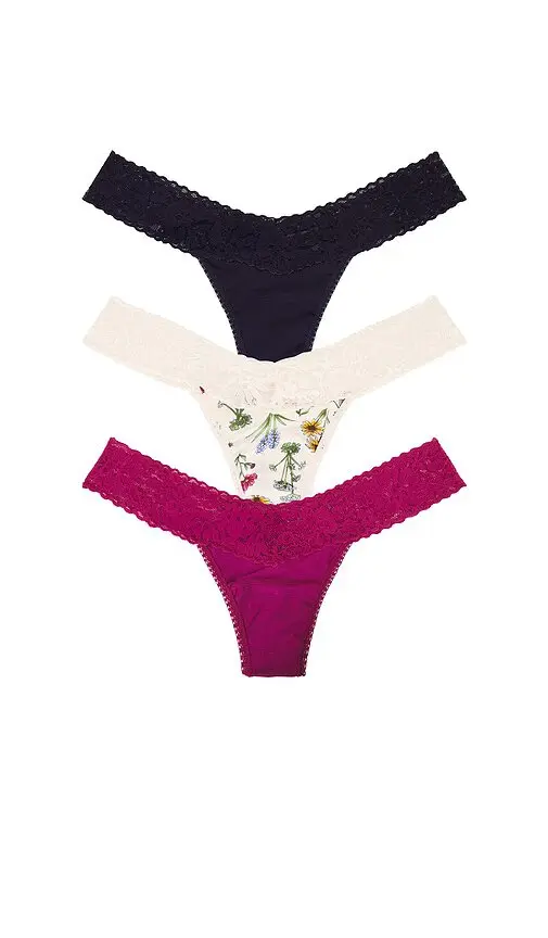 Hanky Panky Low Rise Thong 3 Pack In Wine - California Raisin & Flourish & Lavender