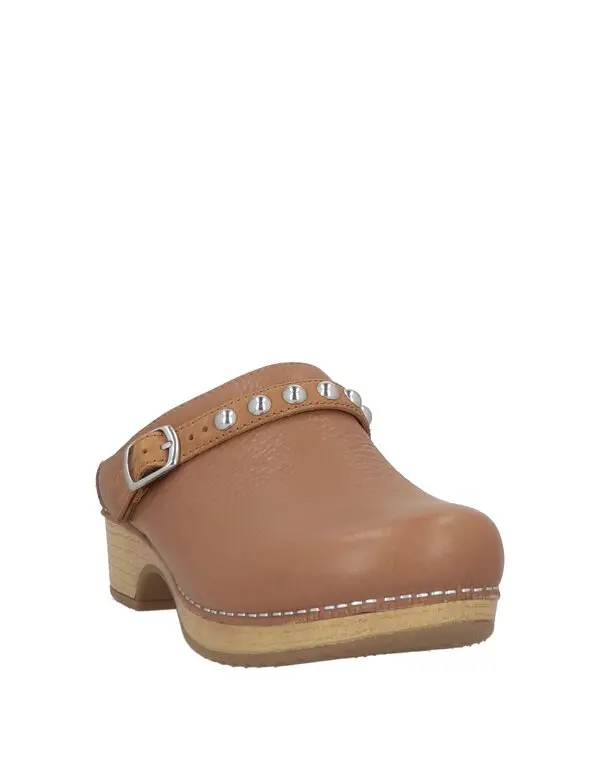 Dansko Leather Clogs With Studs And Buckle - Beige