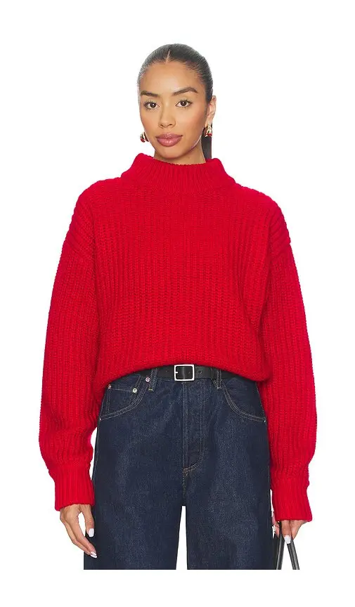 Good American Chunky Knit Mock Neck Sweater Chili001 Editorialist