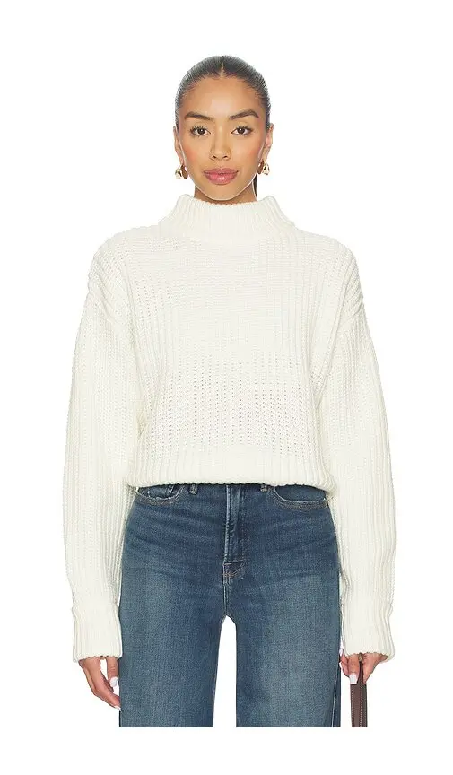 Good American Chunky Knit Mock Neck Sweater Ivory003 Editorialist