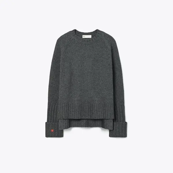 Tory Burch Merino Wool Printed Sweater - Graphite Melange