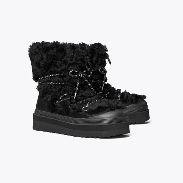 Tory Burch Shearling Lace-up Boots - Perfect Black/perfect Black