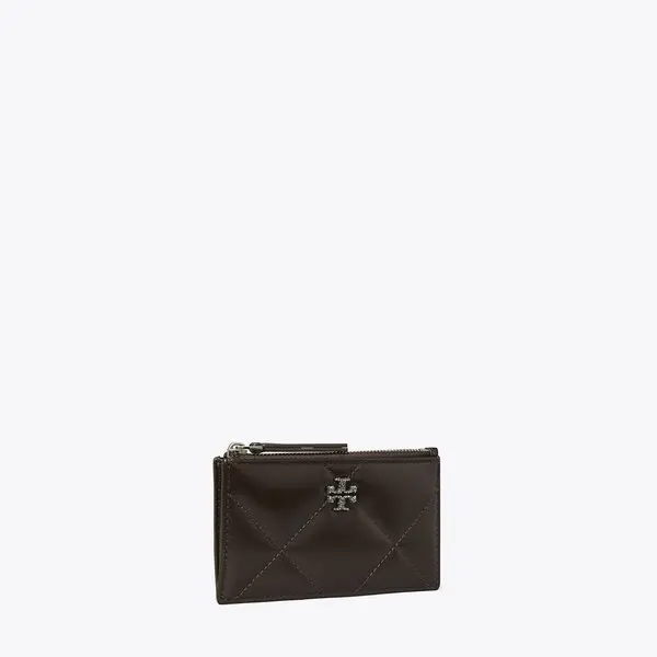 Tory Burch Kira Diamond Quilt Pavé Zip Card Case - Cocoa