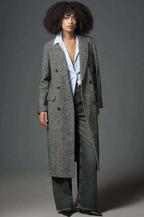 NVLT Chevron Double-breasted Long Coat