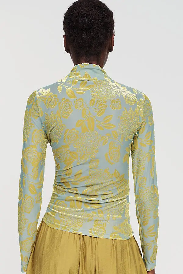 Anthropologie Flocked Mock-neck Long-sleeve Top - Blue Pattern