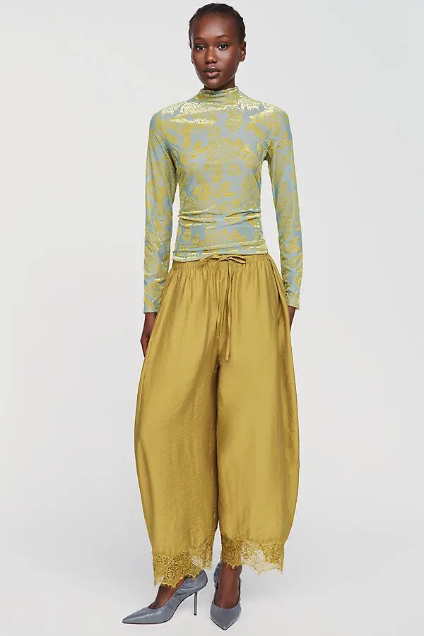 Anthropologie Flocked Mock-neck Long-sleeve Top - Blue Pattern
