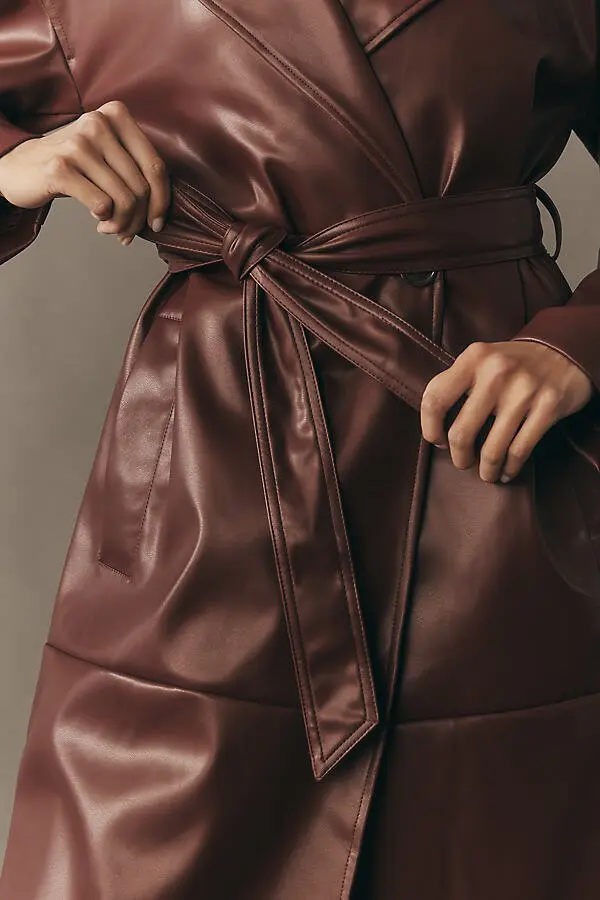 NVLT Faux Leather Belted Trench Coat