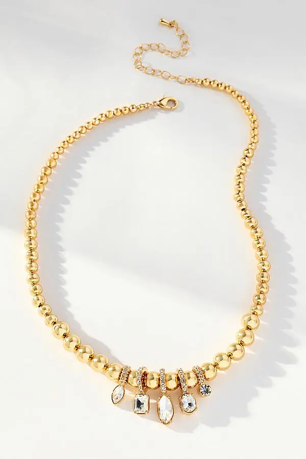 Anthropologie Crystal Ball Necklace - Gold