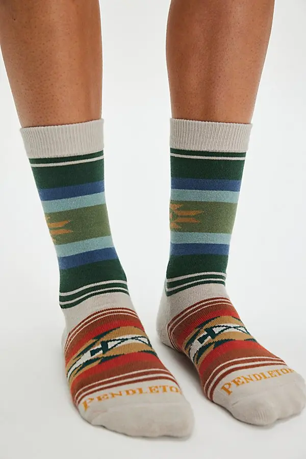 Pendleton Cotton Crew Socks - Beach Stripe Ivory