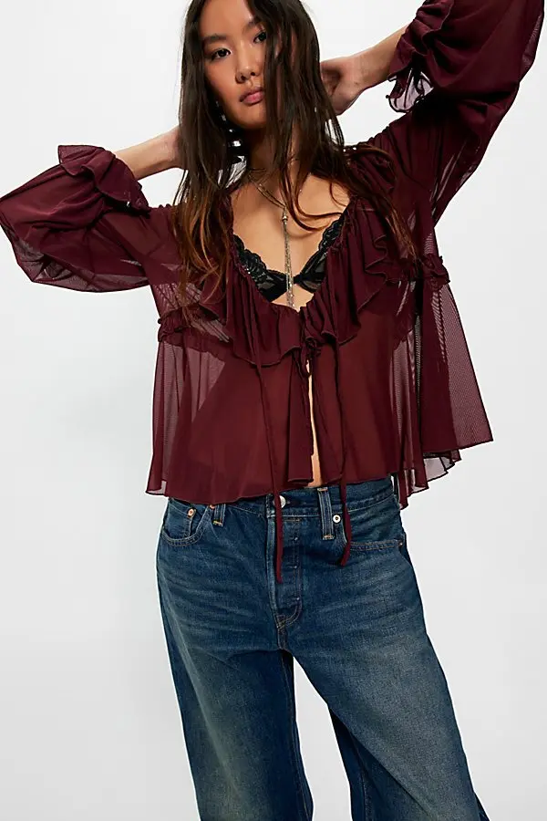Free People Long Sleeve Peplum Top - Dionysus