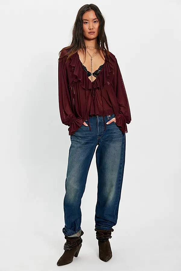 Free People Long Sleeve Peplum Top - Dionysus