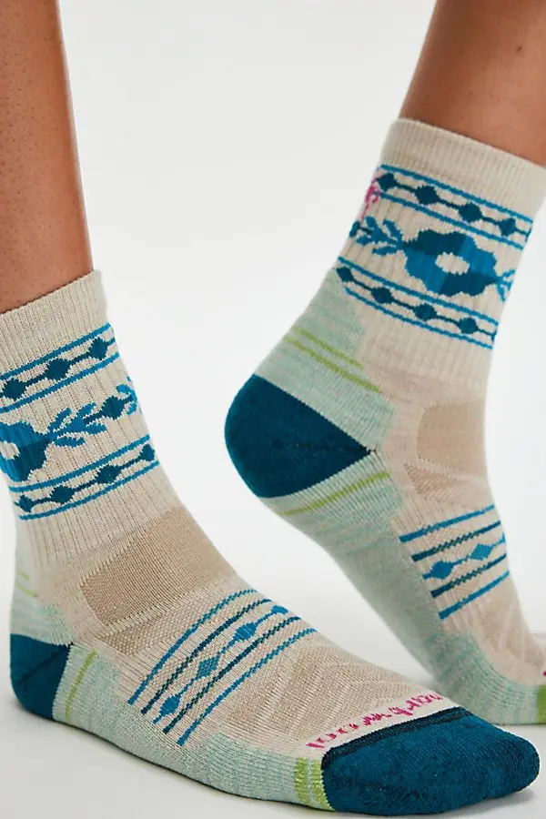 Smartwool Retro Floral Hike Crew Socks - Moonbeam