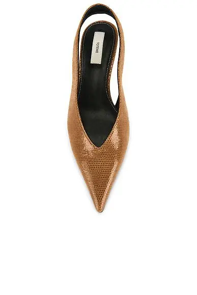 TOTEME Wedge Lizard Embossed Slingback - Tan