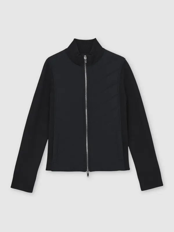 REISS Hybrid Quilted Zip-through Knit Jacket - Navy