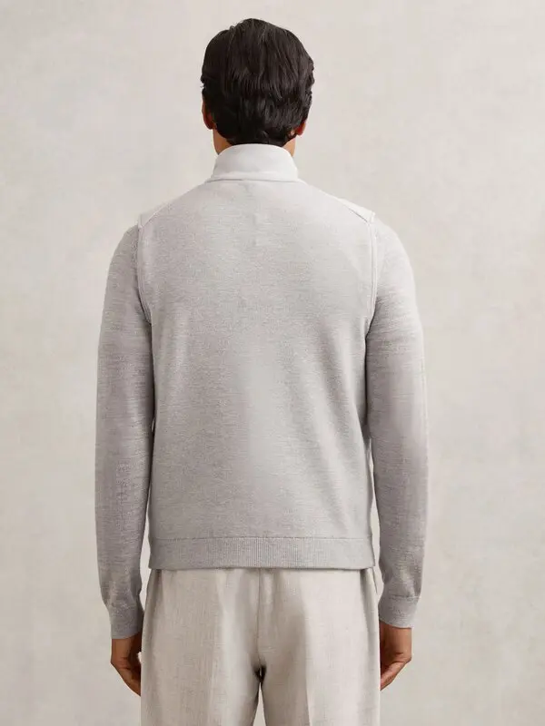 REISS Funnel-neck Quilted Knit Gilet - Soft Grey