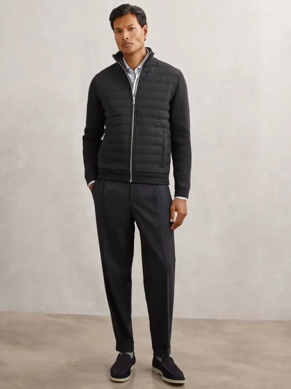 REISS Quilted Rib-knit Funnel-neck Jacket - Navy