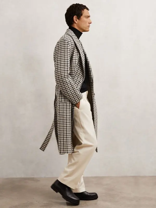 REISS Solesto Wool Dogtooth Overcoat