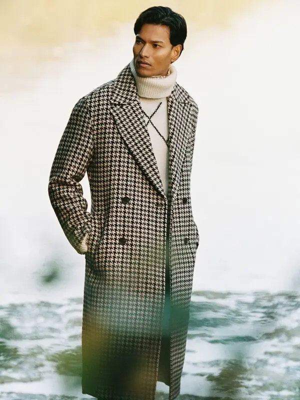 REISS Solesto Wool Dogtooth Overcoat