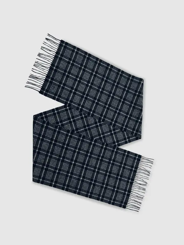 REISS Scarf Theo Scarf Wool-cashmere Check Scarf - Navy