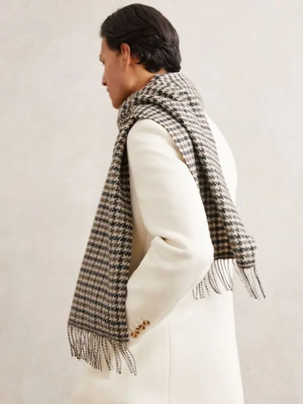 REISS Hound Wool-cashmere Check Scarf - Brown Multi