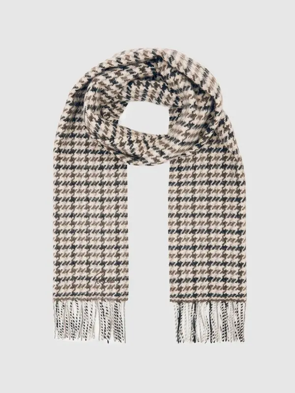 REISS Hound Wool-cashmere Check Scarf - Brown Multi