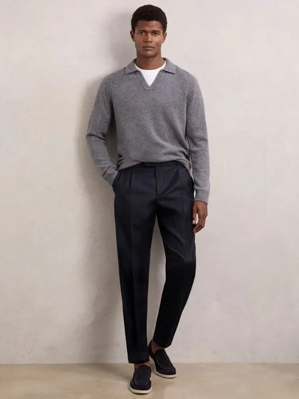 REISS Cantwell Cotton-blend Tapered Trousers - Navy