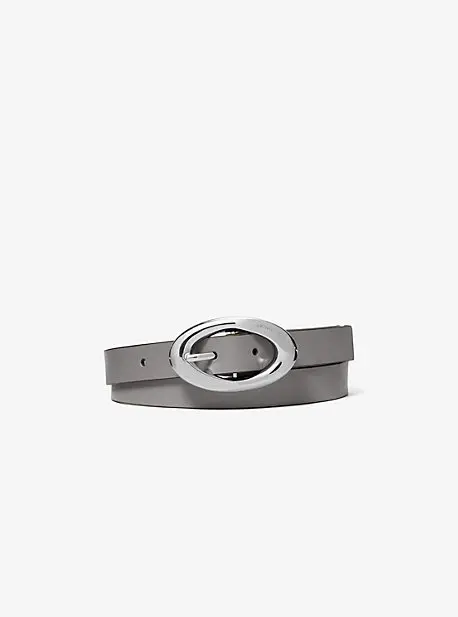 Michael Kors Leather Belt With Oval Buckle - Grey