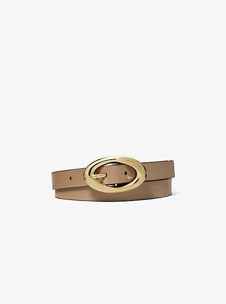 Michael Kors Leather Belt With Oval Buckle - Natural