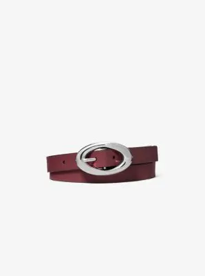 Michael Kors Leather Belt With Oval Buckle - Red