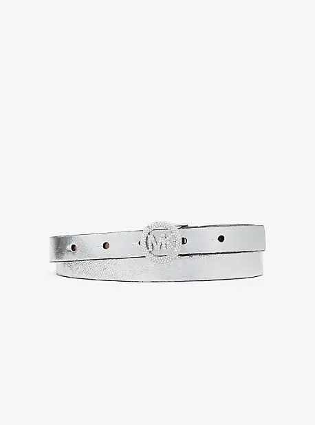 Michael Kors Embellished Metallic Leather Belt - Silver