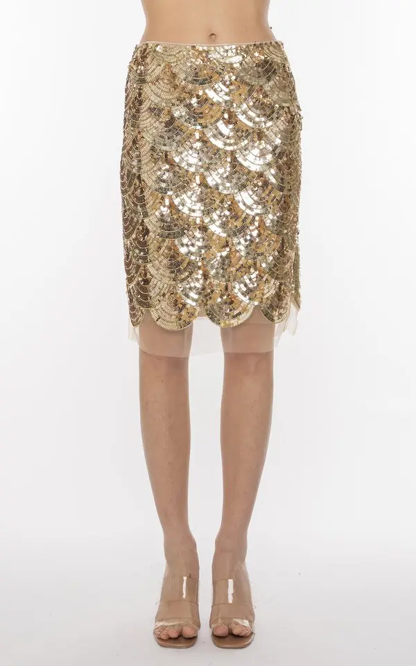 DES_PHEMMES Sequined Midi Skirt - Gold