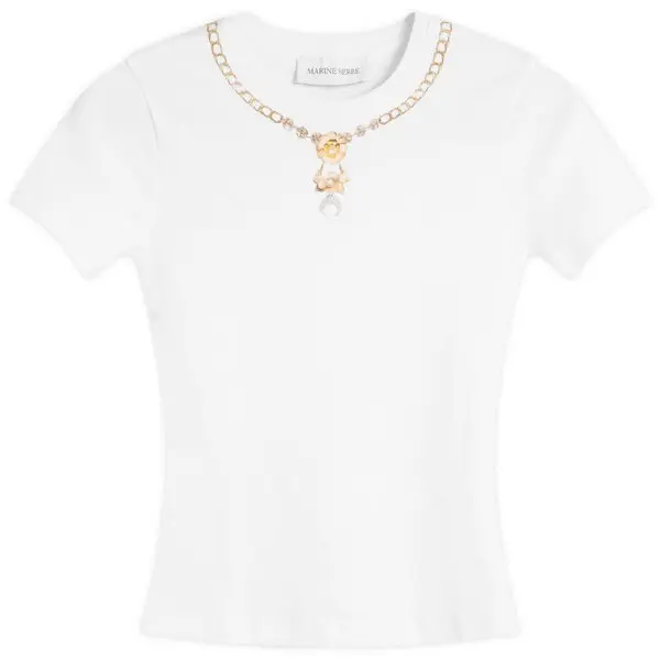 MARINE SERRE Trompe-l'oeil Jewelry Baby Fit T-shirt - White