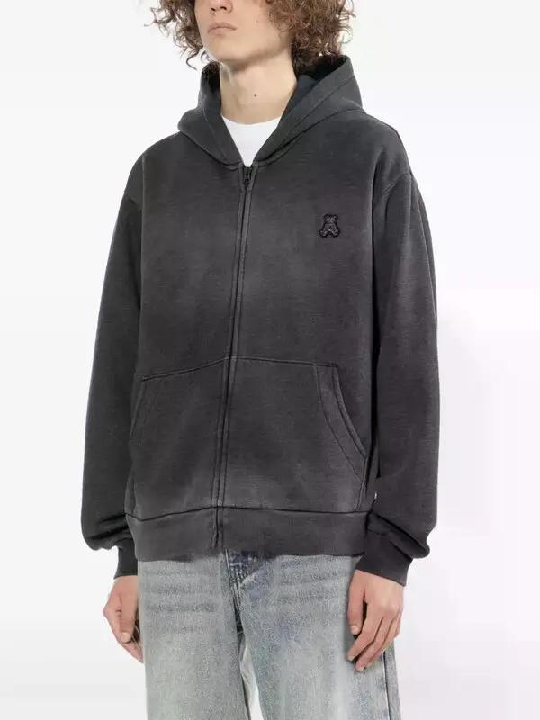 Izzue Bear-embroidered Zip Hoodie - Black