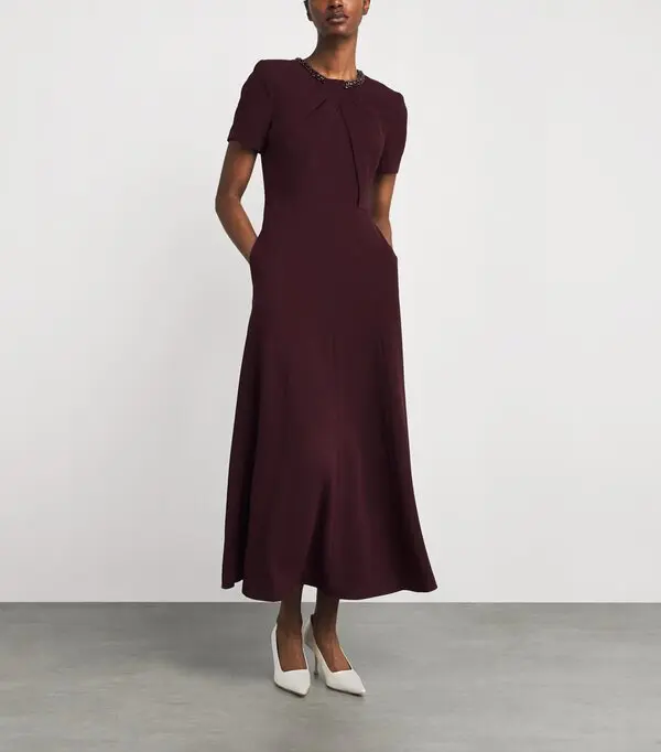 Embellished Twist Midi Dress - Burgundy