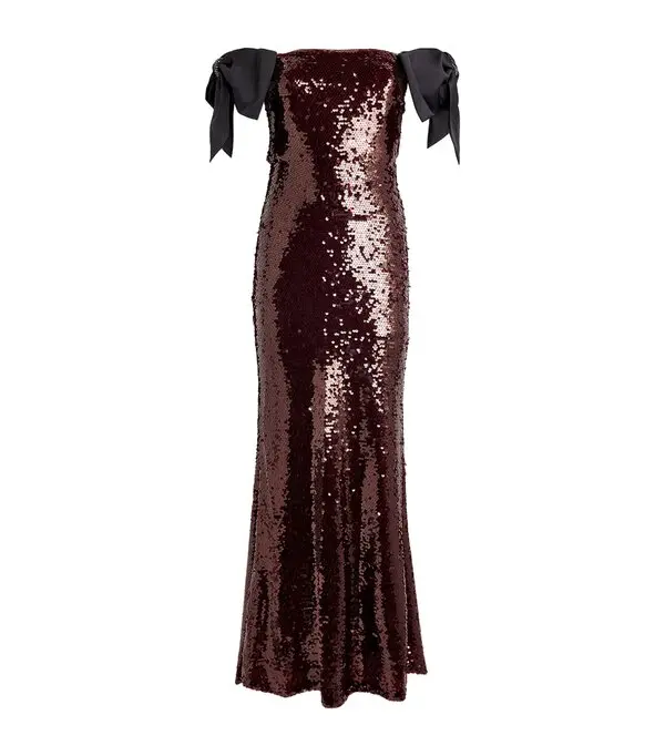 blue dress for baby girl Brown Satin Diamante Maxi Dress – self-portrait-US main image 0