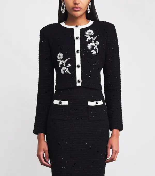 SELF-PORTRAIT Textured-knit Embellished Floral Jacket