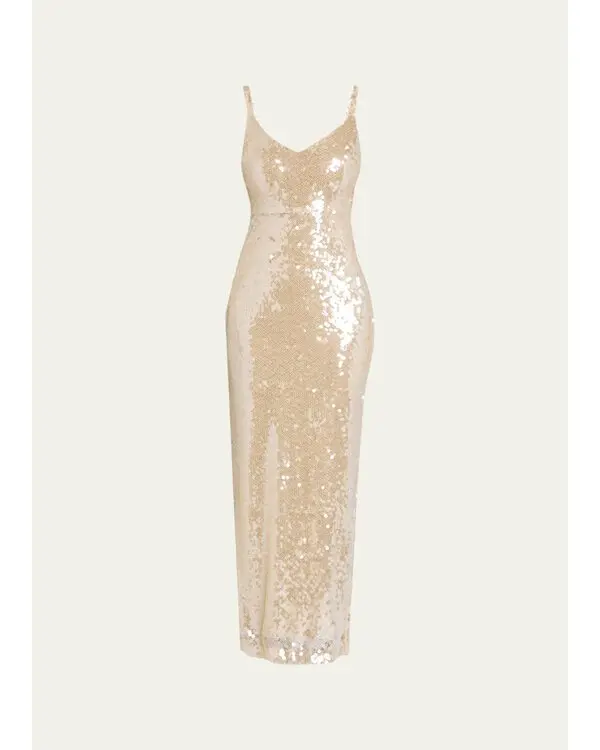 L'Agence Karma Sequined Maxi Dress - Beige
