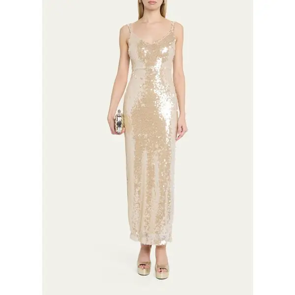 L'Agence Karma Sequined Maxi Dress - Beige