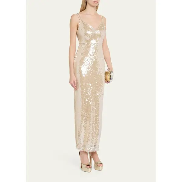 L'Agence Karma Sequined Maxi Dress - Beige