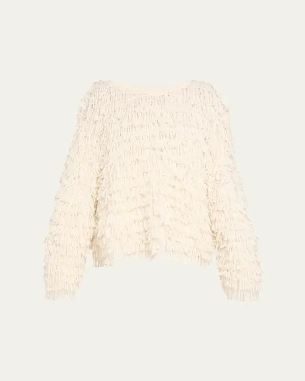 Loulou De Saison Gabin Fringed Knit Crewneck Sweater - Ivory