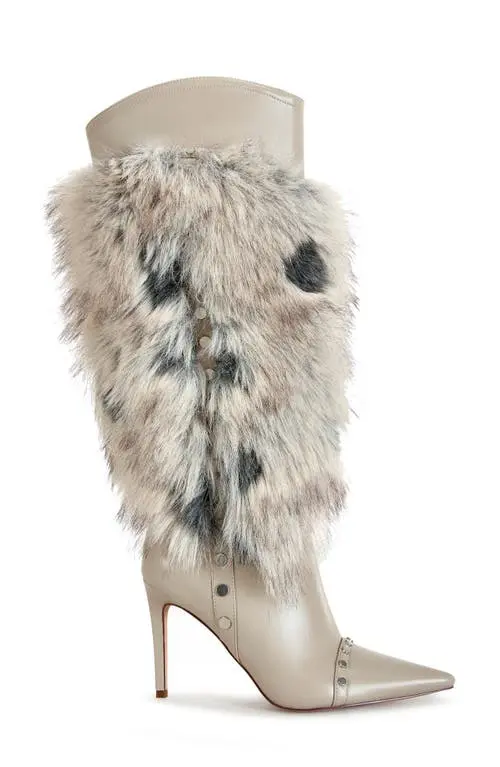AZALEA WANG Alisette Faux Fur Knee High Boots - Grey