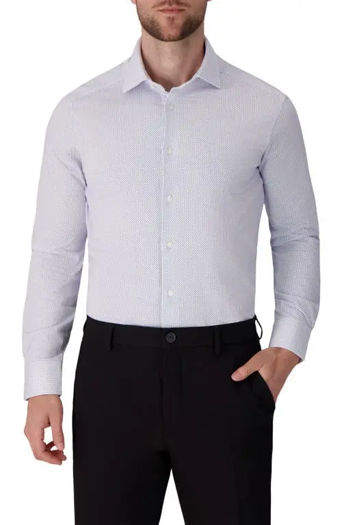 VICTOR EMMANUEL Regular Fit Geometric Print Knit Cotton Dress Shirt - White