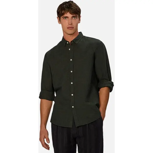 INDUSTRIE AUSTRALIA The Tennyson Linen Blend Long Sleeve Shirt - Dark Pine