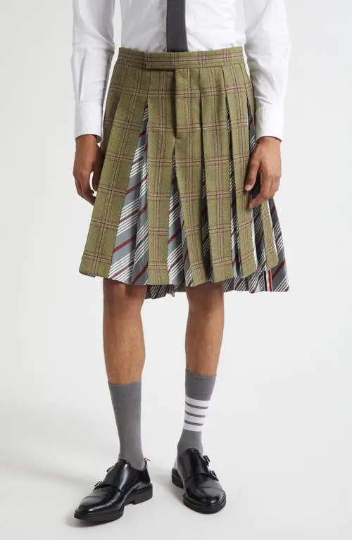 Thom Browne Tartan Pleated Wool Backstrap Skirt