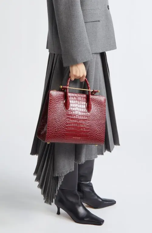 Strathberry Midi Croc Embossed Leather Tote