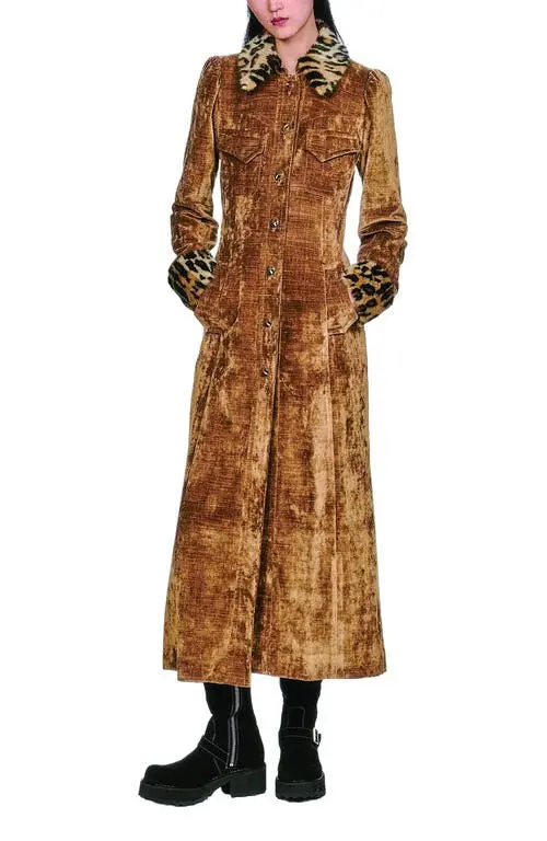Anna Sui Velour Coat With Faux Fur Trim