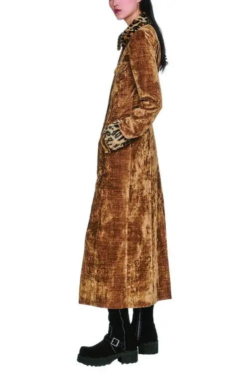 Anna Sui Velour Coat With Faux Fur Trim