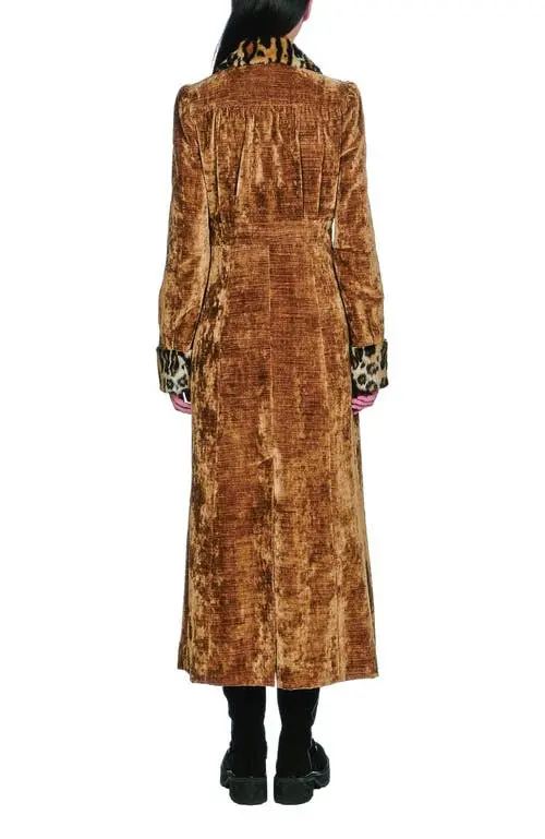 Anna Sui Velour Coat With Faux Fur Trim
