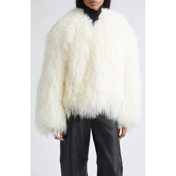 STAND STUDIO Curly Genuine Shearling Jacket - Off White
